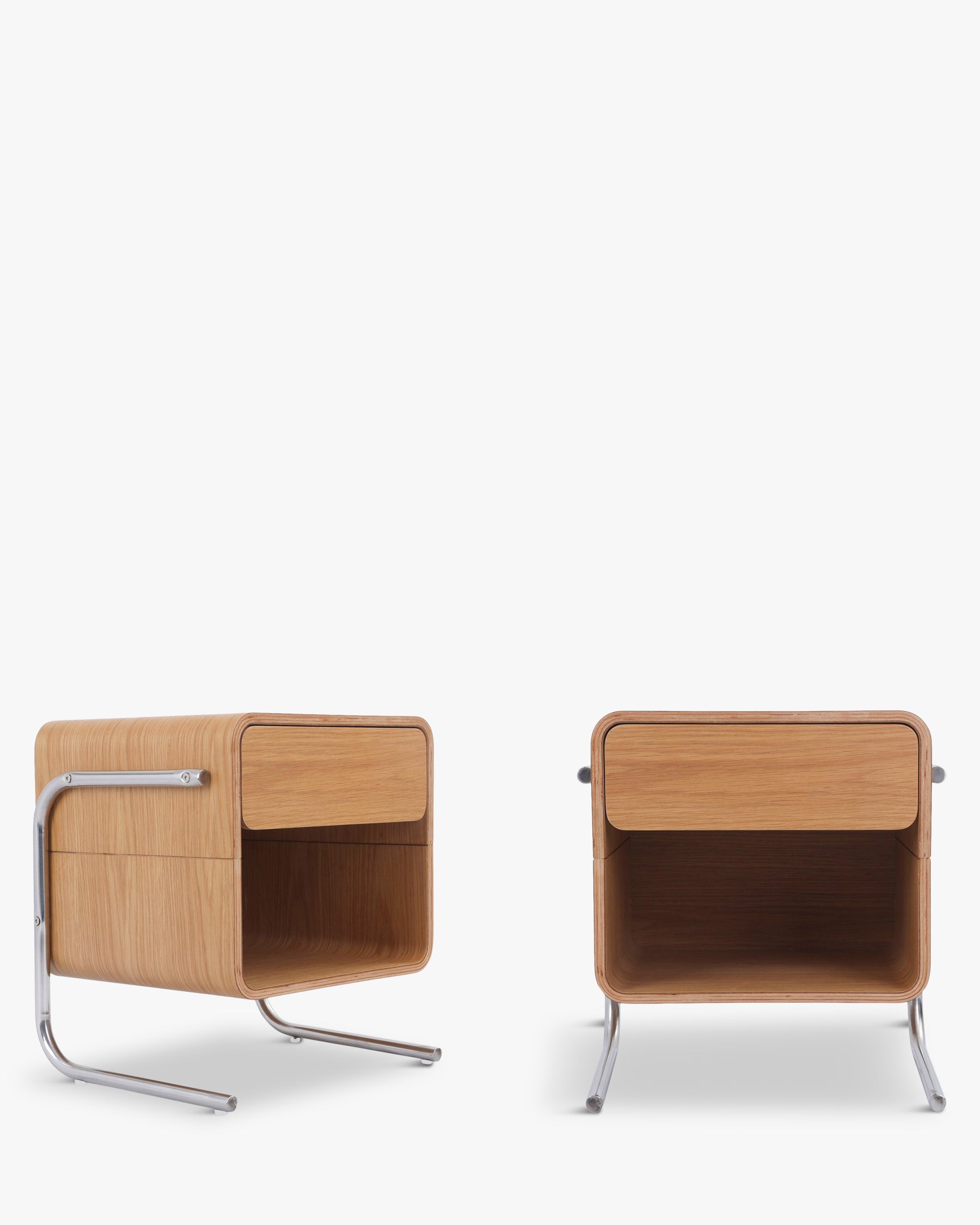 Set of 2 bedside tables - Oak wood & chromed steel - NV GALLERY ...