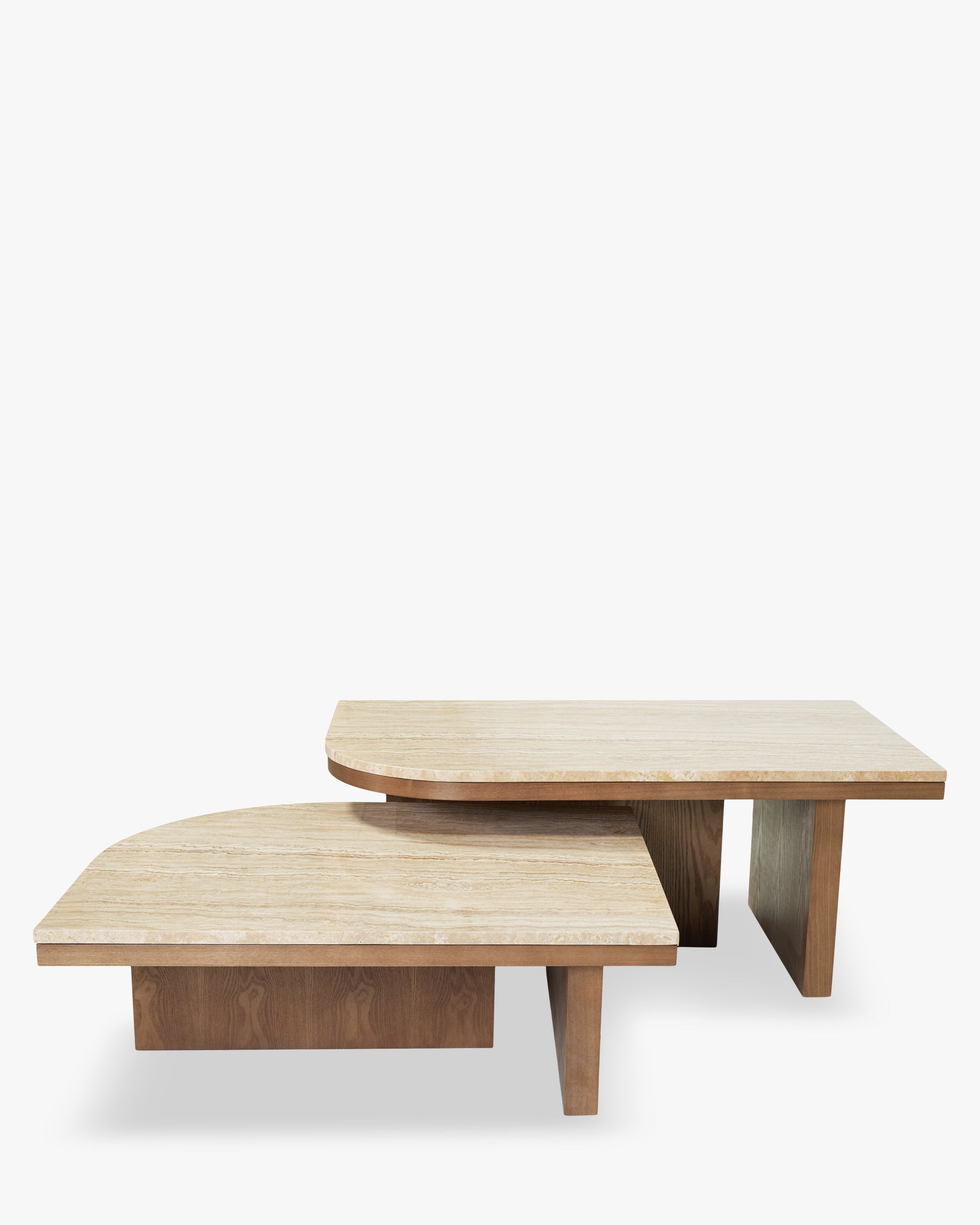 Table basse x2 - Travertin & bois de frêne teinte noyer - NV GALLERY ...